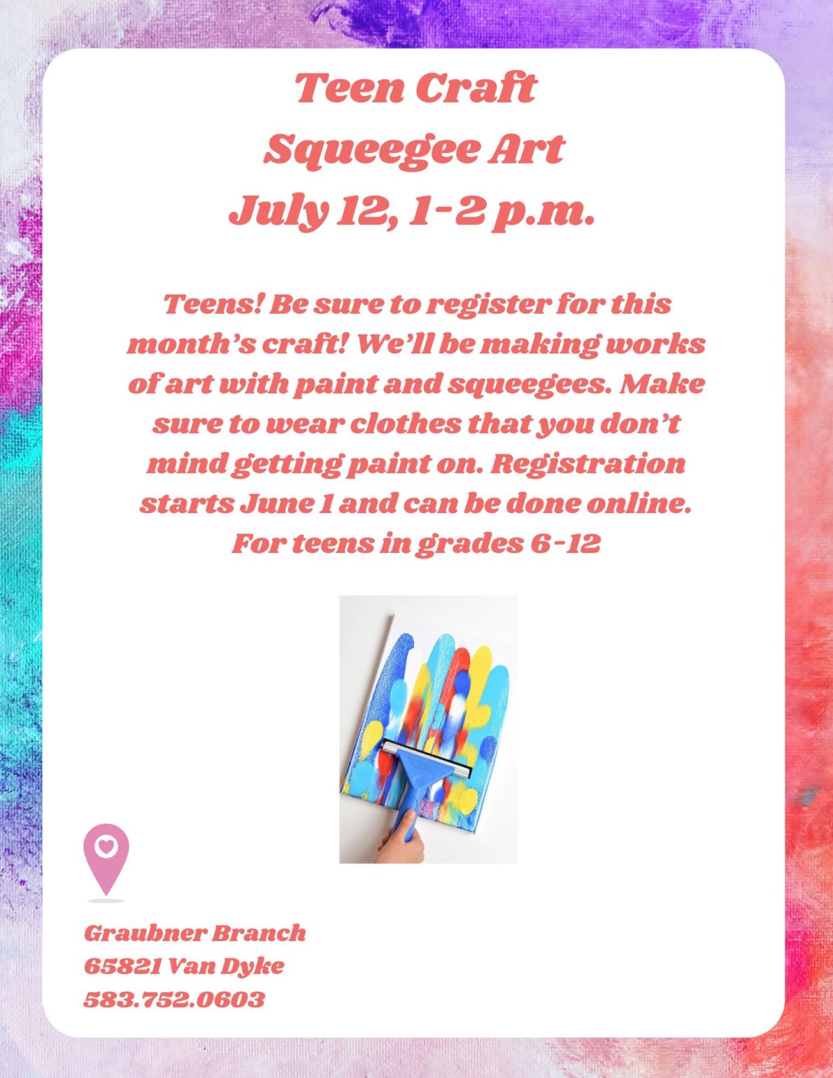 July Craft – Squeegee Art – RDL Teens